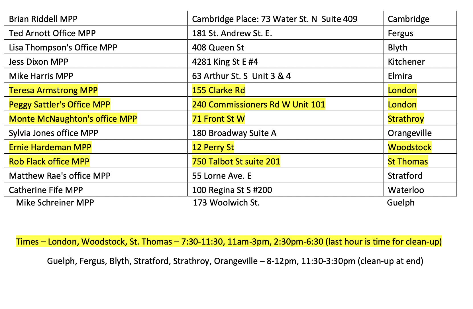 CUPE Rally Support Locations & Times - Unifor Local 88